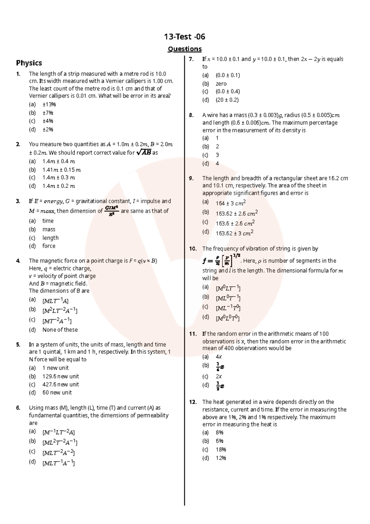 Physics 1: Area Measurement Errors and Significant Figures - Studocu