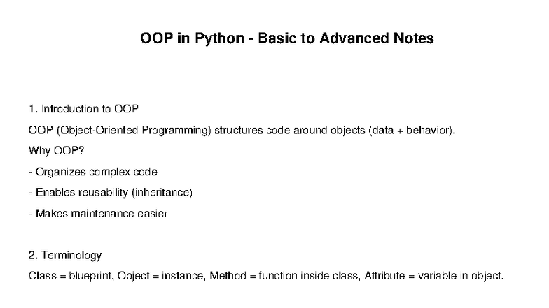OOP in Python (CS101) - Comprehensive Notes from Basics to Advanced ...