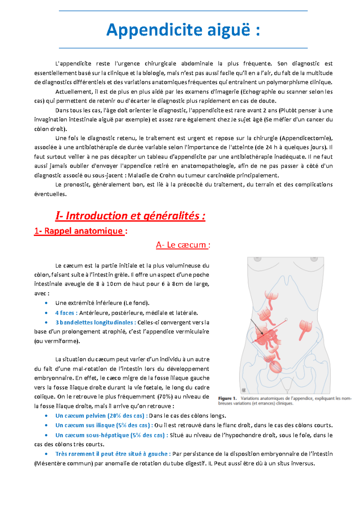 Cours de Médecine 2022/23 : Appendicite Aiguë et Son Diagnostic - Studocu
