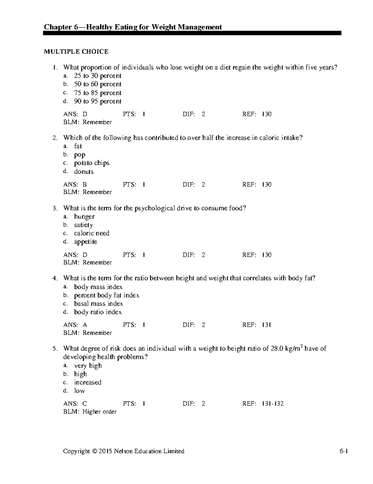 Ch06 Hales Health 4Ce - Healthy Eating & Weight Management Quiz - Studocu