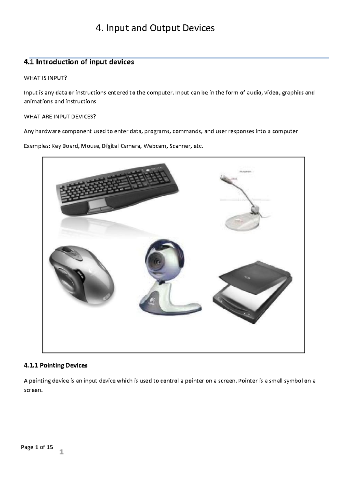 UNIT-4: Input and Output Devices Overview and Key Concepts - Studocu