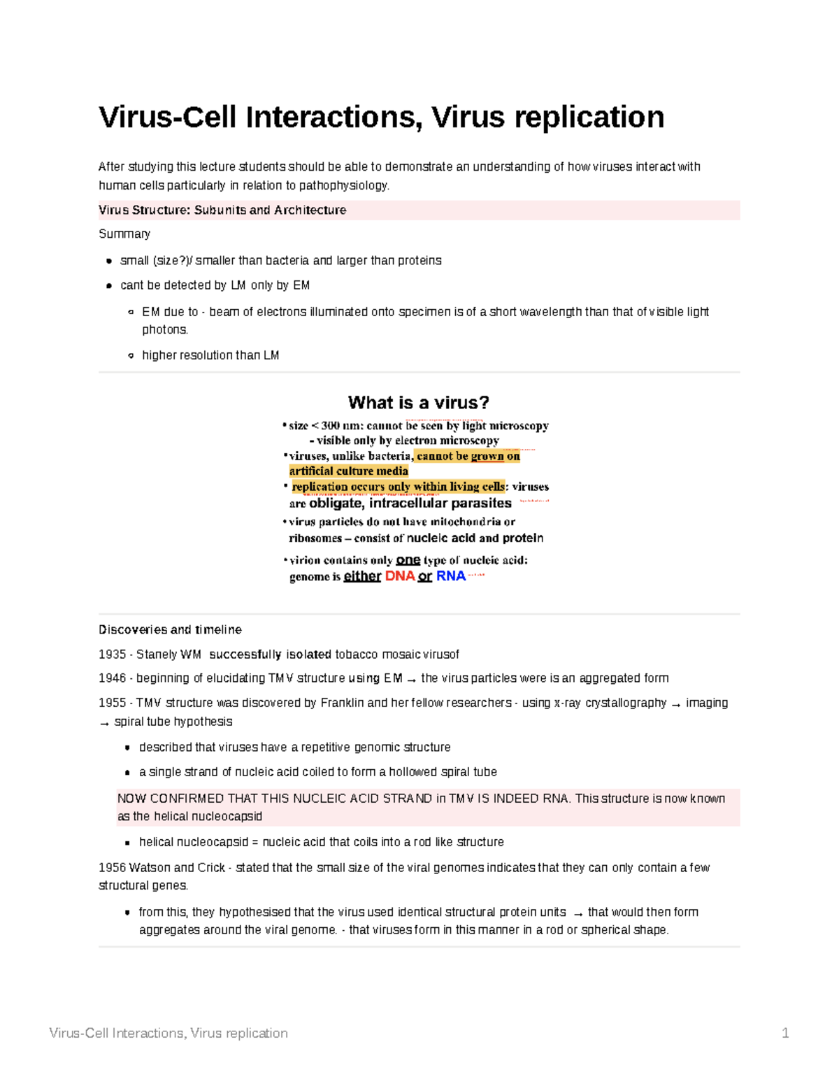 Lecture Notes: Virus-Cell Interactions, Replication & Cycle Dynamics ...