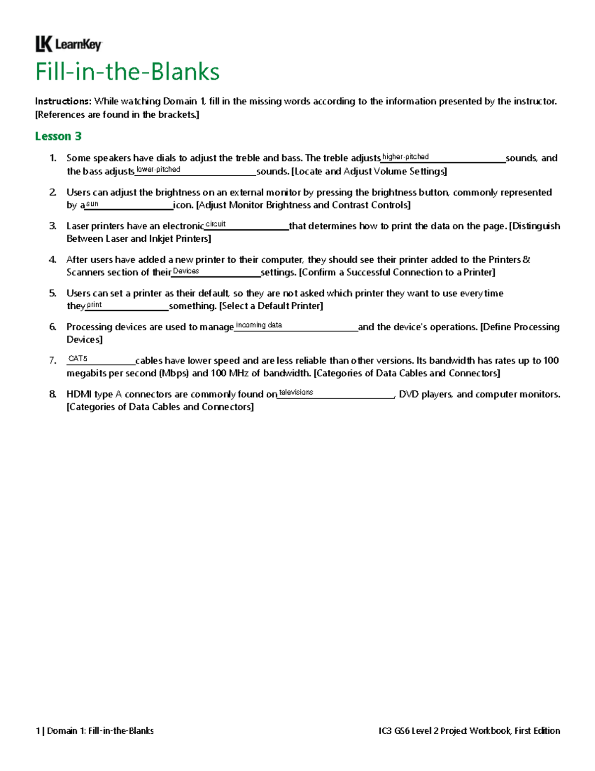 IC3 GS6 Level 2 Domain 1 Lesson 3: Fill-in-the-Blanks Workbook - Studocu