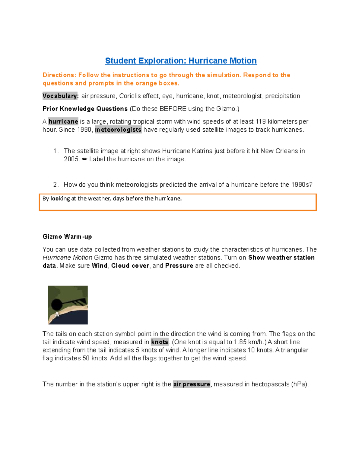 Exploring Hurricane Motion: Gizmo Simulation Activity - Studocu
