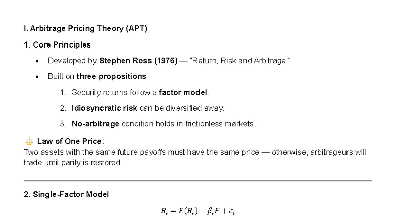 APT & EMH: Core Principles and Applications in Finance - Studocu