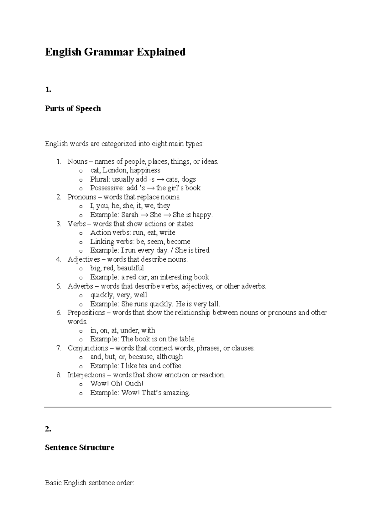 ENG 101: English Grammar Explained - Parts of Speech Overview - Studeersnel