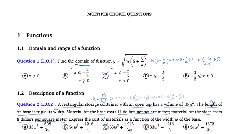 Final Exam: Multiple Choice Questions for Calculus 1 (MATH 101) - Studocu