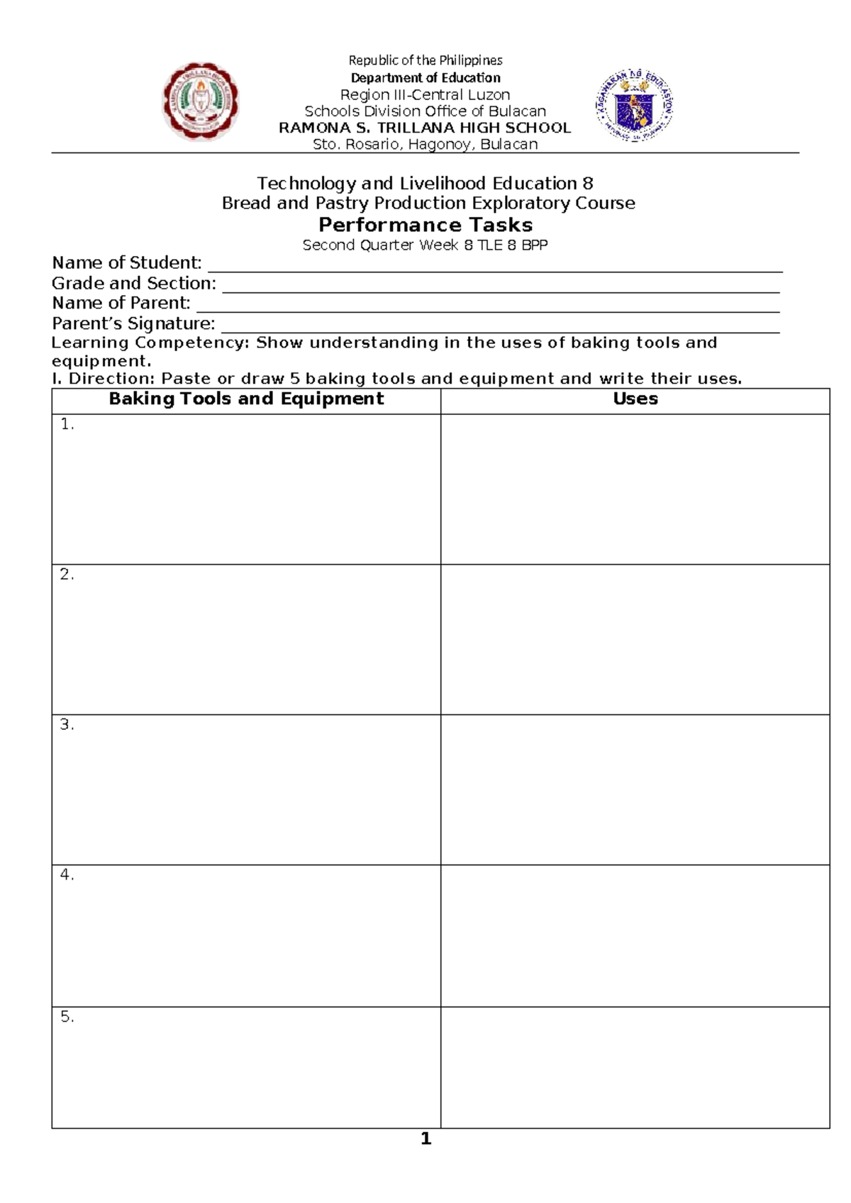 TLE 8 BPP Performance Task Second Quarter SY 2021 2022 Cresencia R DEL Rosario and Janette A ...