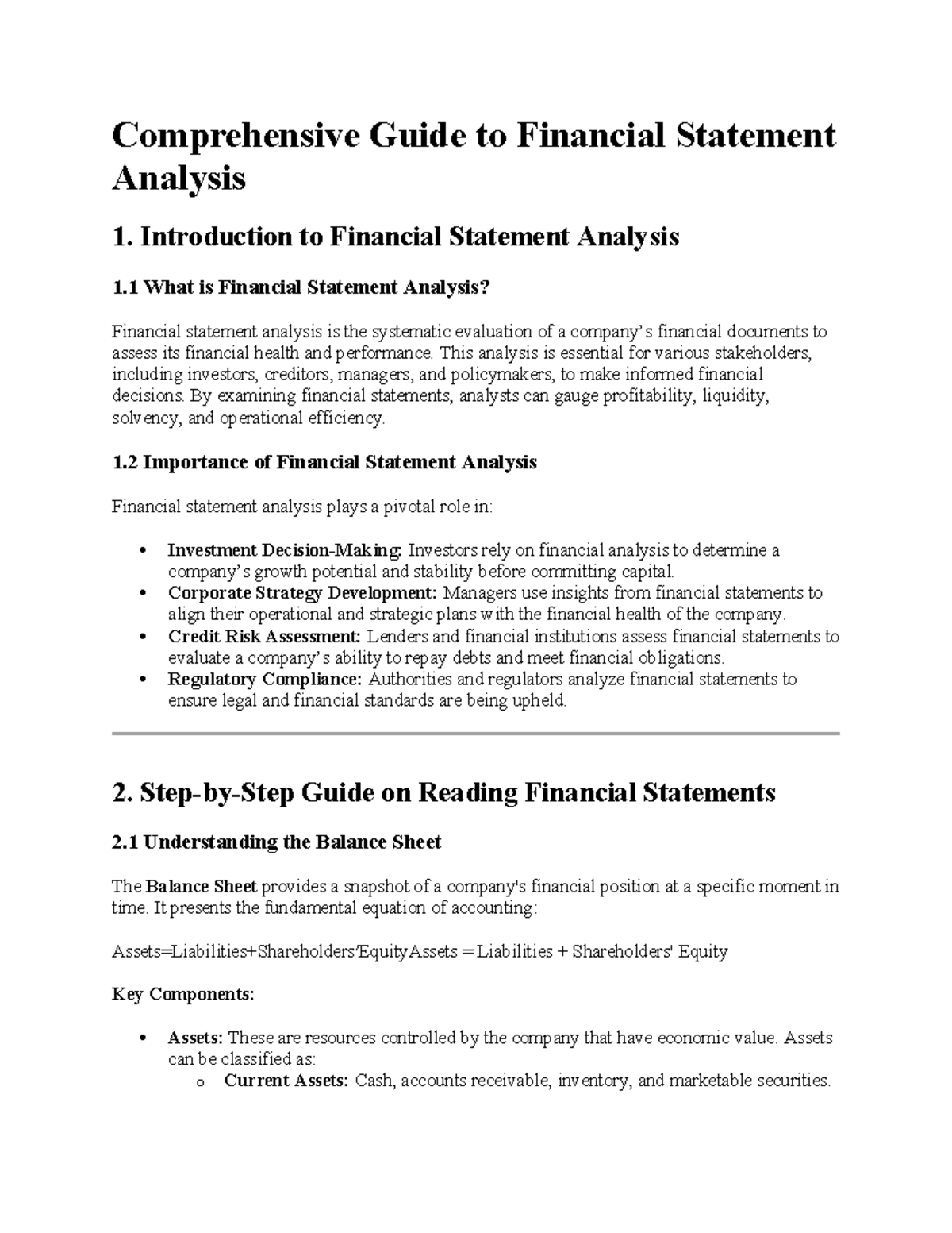 Comprehensive Guide to Financial Statement Analysis (FIN 101) - Studocu