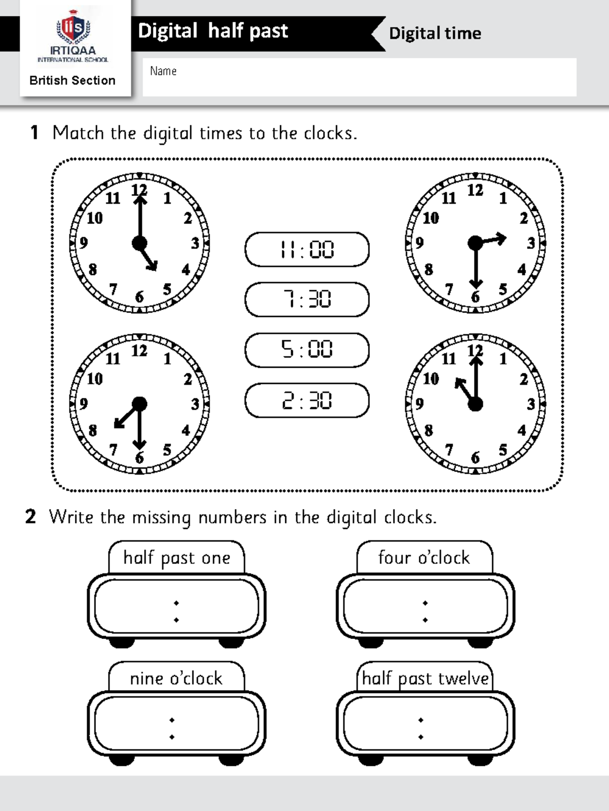 Digital Time Activities for Grade 3 & 4 - British Section - Studocu
