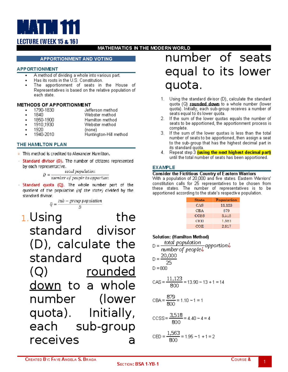 MATM 111 WEEK 15 & 16 - Mathematics in the Modern World - MATM 111 ...