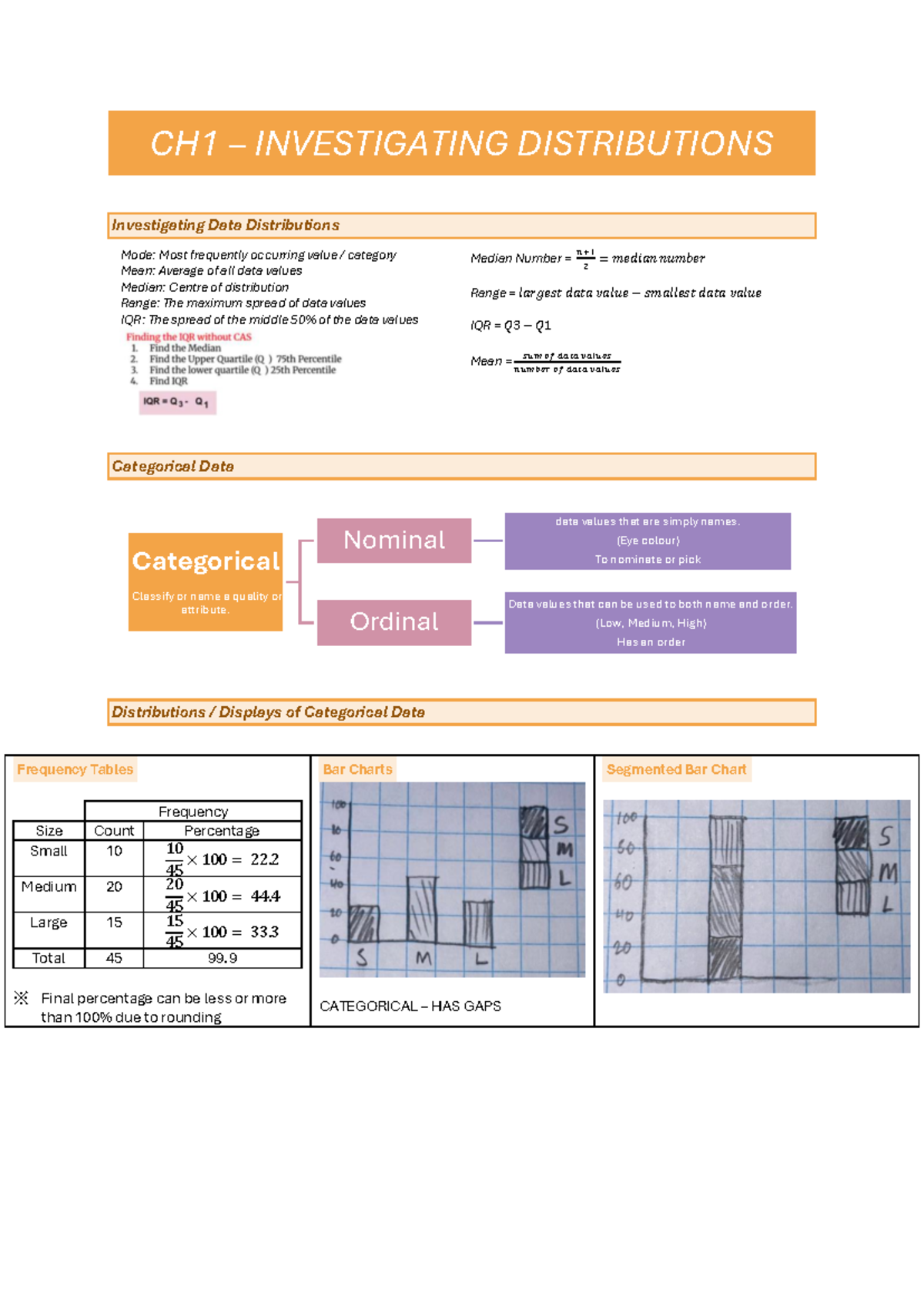 Data and Statistics CH1-4 Summary Notes: Investigating Distributions ...
