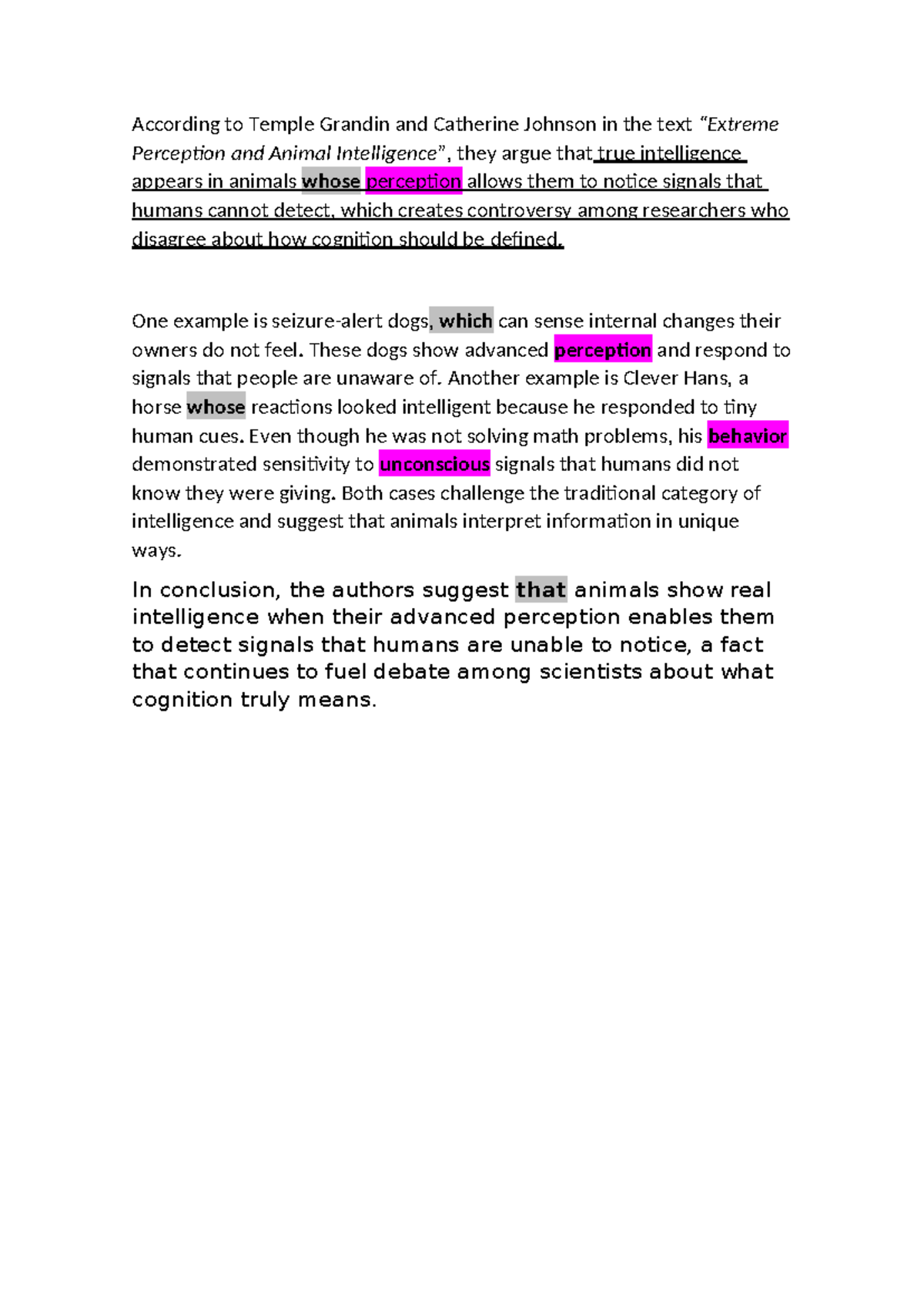 Perception and Intelligence in Animals: Insights from Grandin & Johnson ...