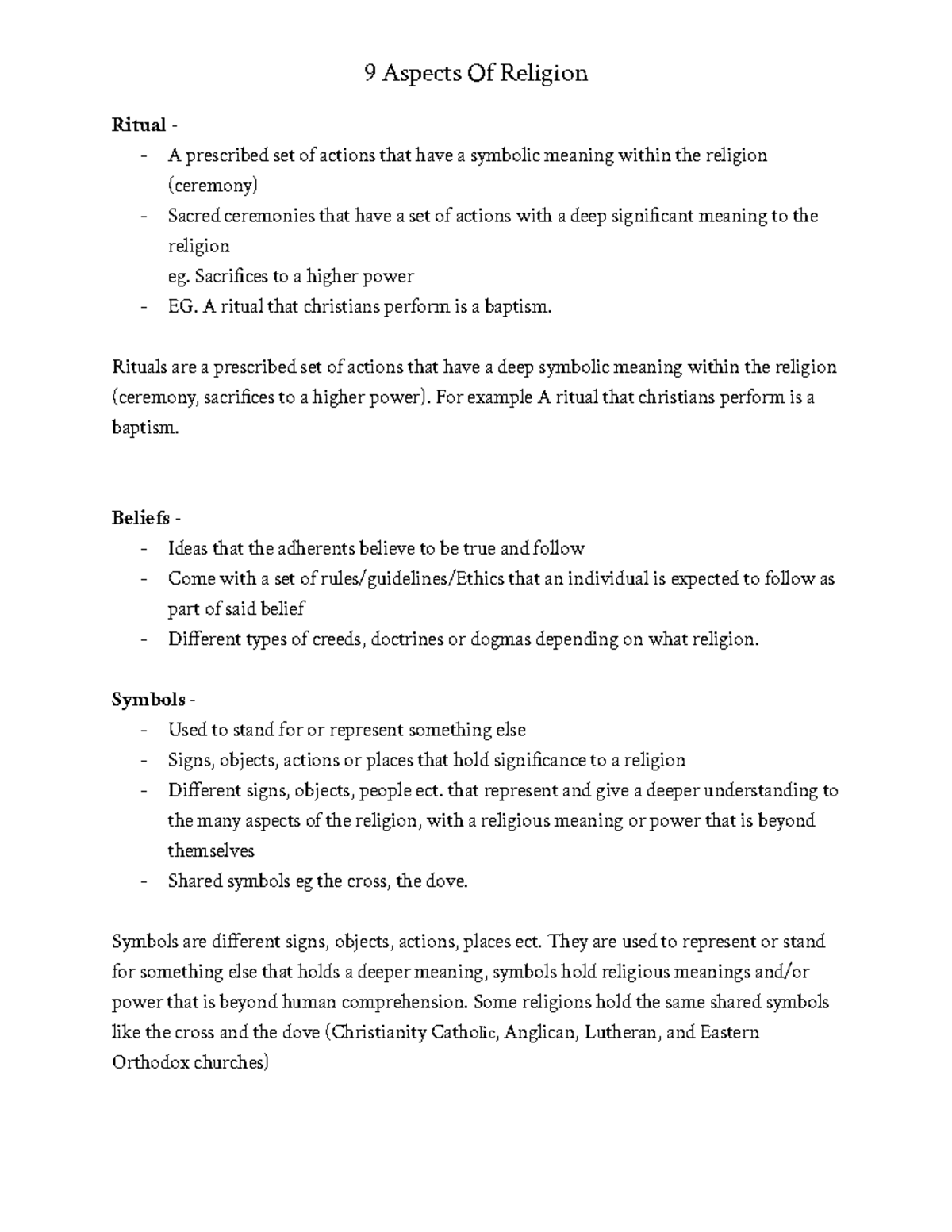 Research R&S 9 aspects of religion - 9 Aspects Of Religion Ritual - A ...