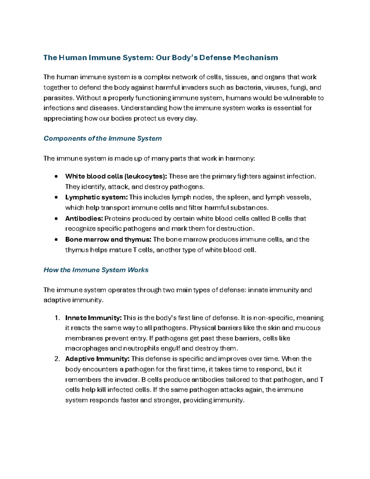 The Human Immune System: Defense Mechanisms Explained - Studocu