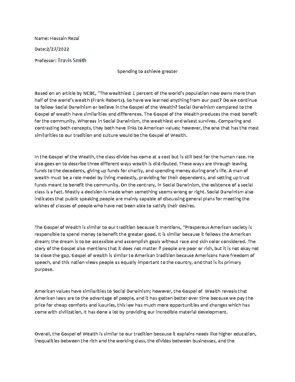 Comparison of Social Darwinism and Gospel of Wealth - Studocu