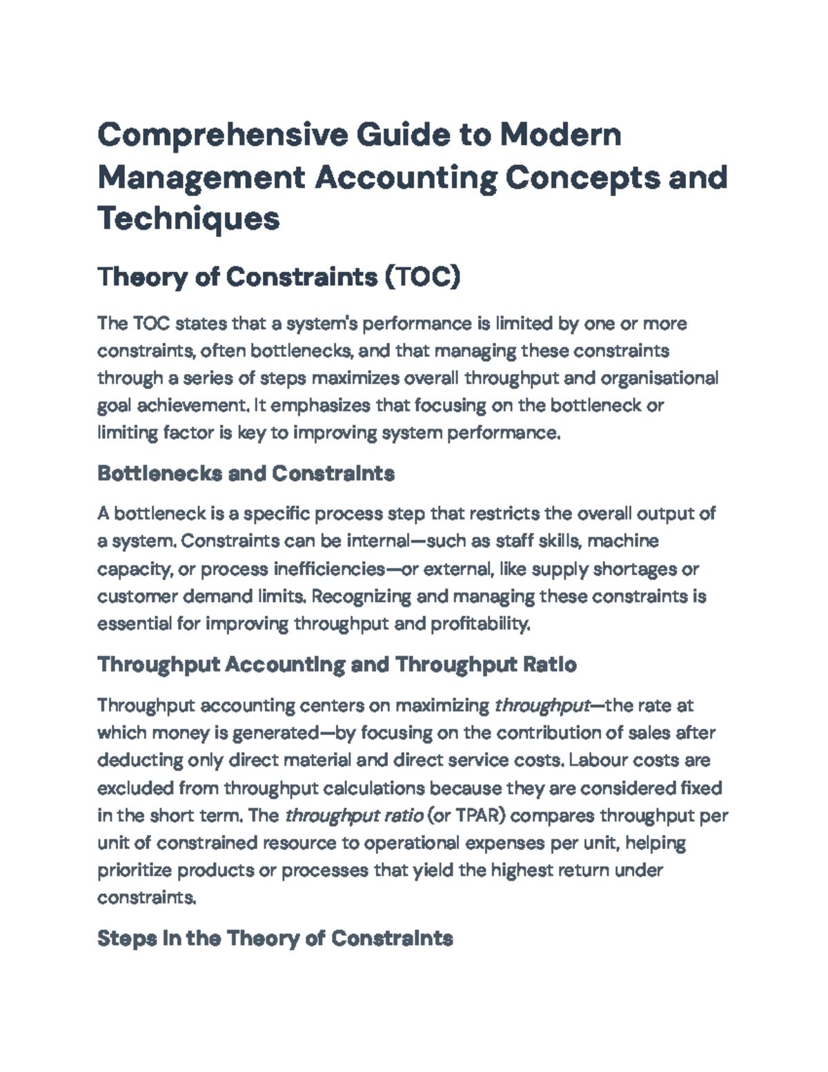 Comprehensive Overview of Modern Management Accounting Concepts (MGT ...