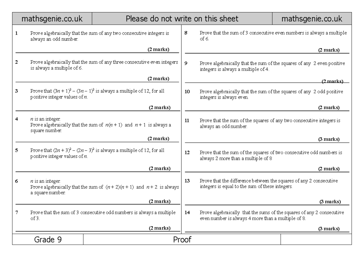 Grade 9 Math Proofs: Algebraic Sums of Consecutive Integers and Evens ...