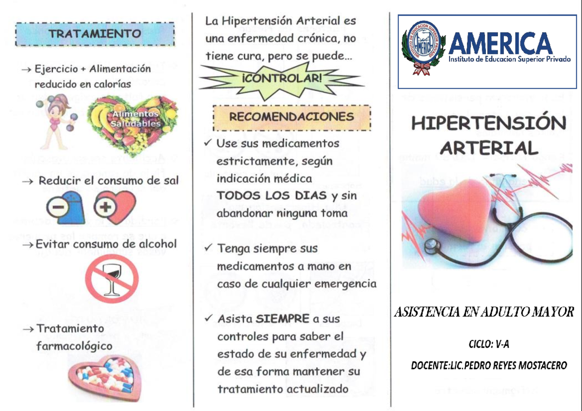 Tríptico sobre Hipertensión Arterial - Asistencia en Adulto Mayor - Studocu