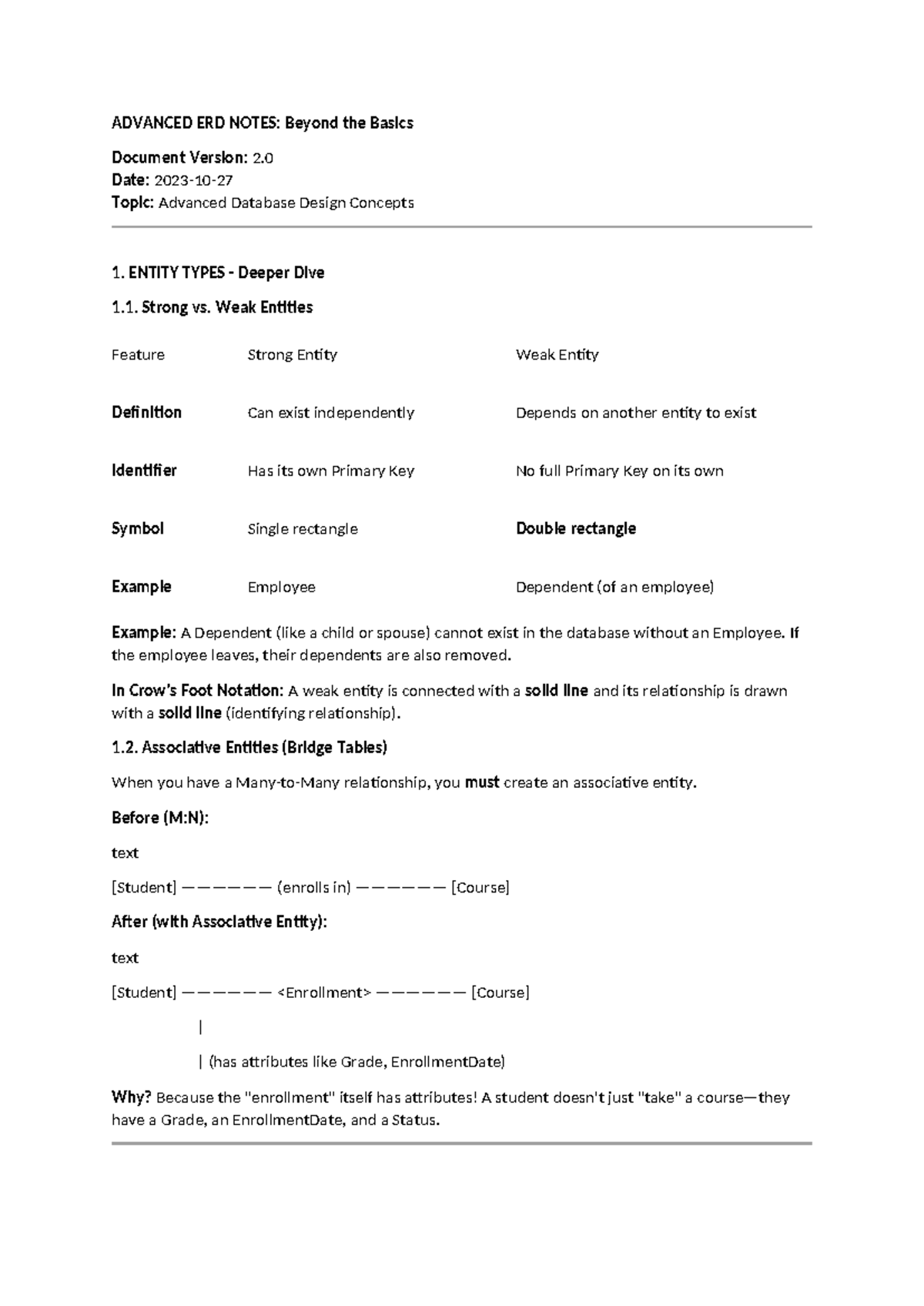 ADVANCED ERD NOTES (DB 301): In-Depth Database Design Concepts - Studocu