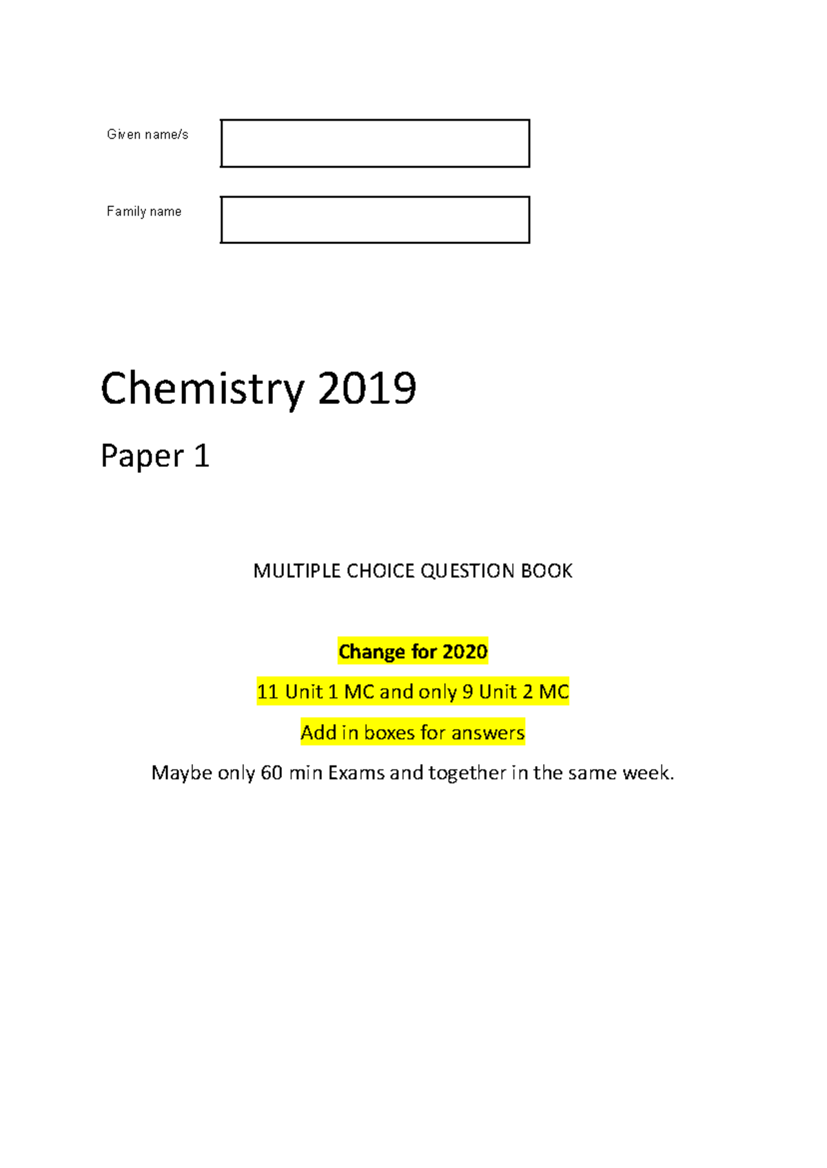 FIA4 - Chemistry 2019 Paper 1 MCQ Answer Key and Explanations - Studocu