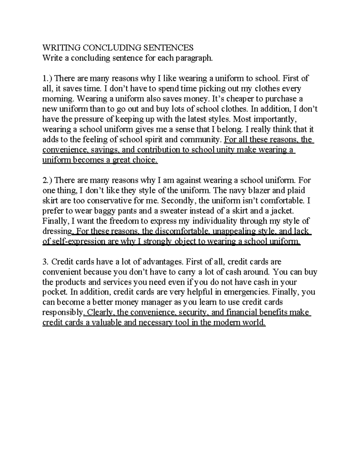 Writing Concluding Sentences - E-Learning Guide - Studocu