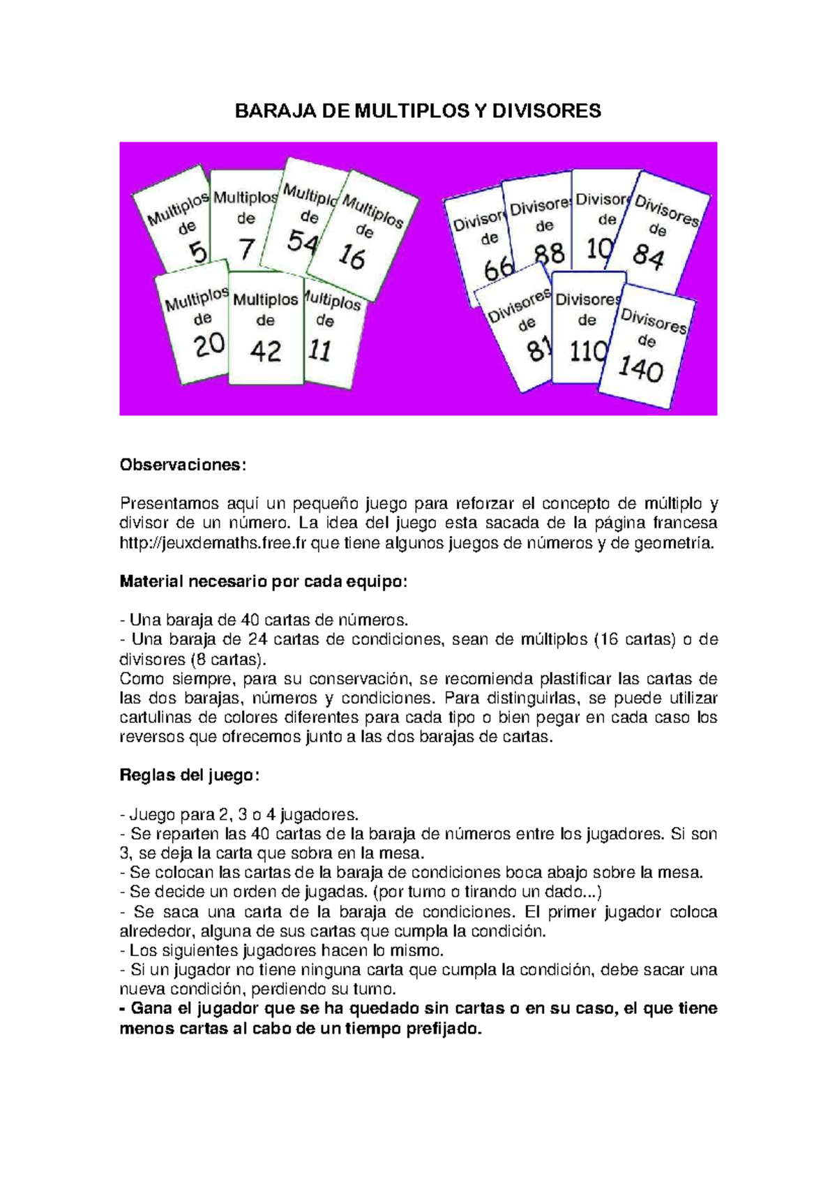 Juego de Múltiplos y Divisores: Actividad Didáctica - Studocu