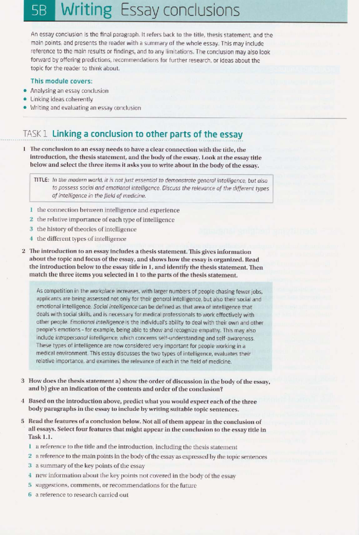 5B Writing Essay Conclusions: Key Features and Techniques - Studocu