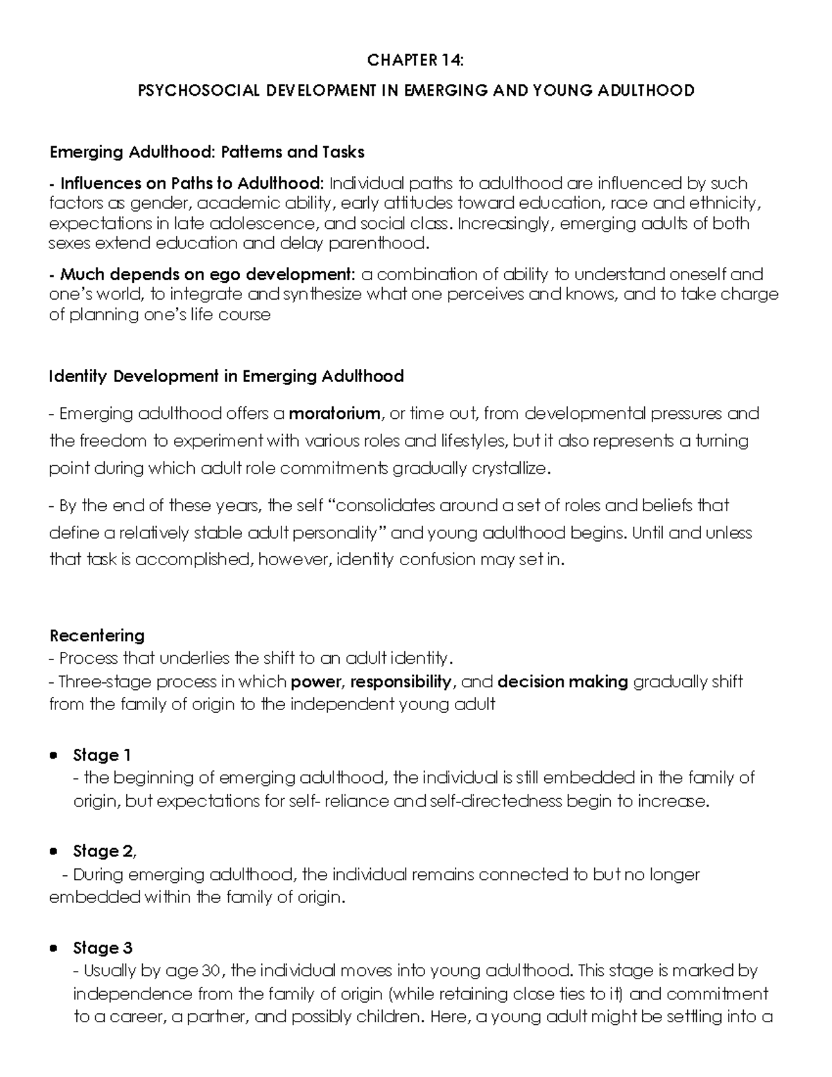 Chapter 14 - Summary Reviewer: Psychosocial Development in Adulthood ...
