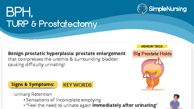 BPH 1 - Memory Tricks for TURP Prostatectomy & Treatment Tips - Studocu
