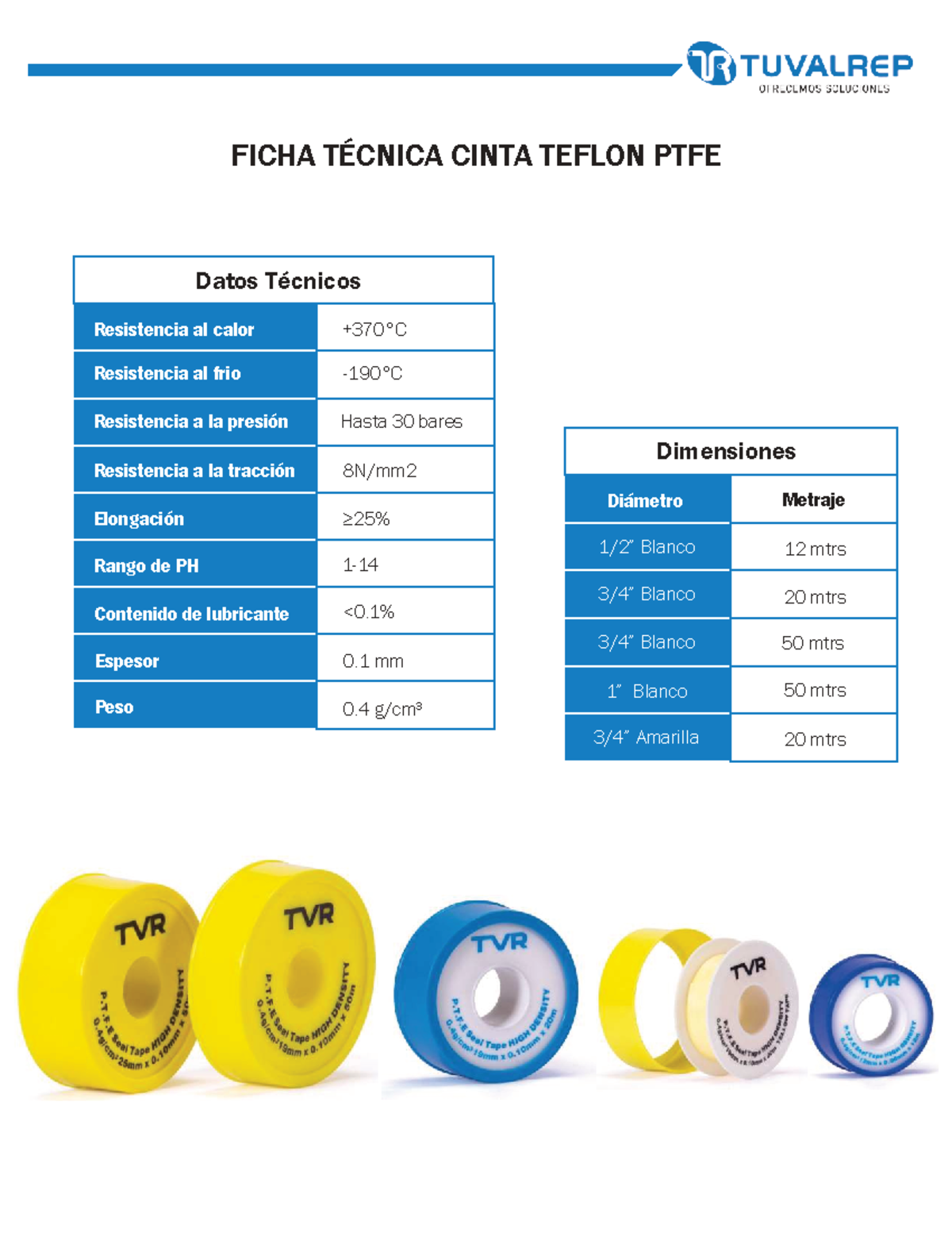 Ficha Técnica Cinta Teflón PTFE - MSDS y Datos Técnicos - Studocu