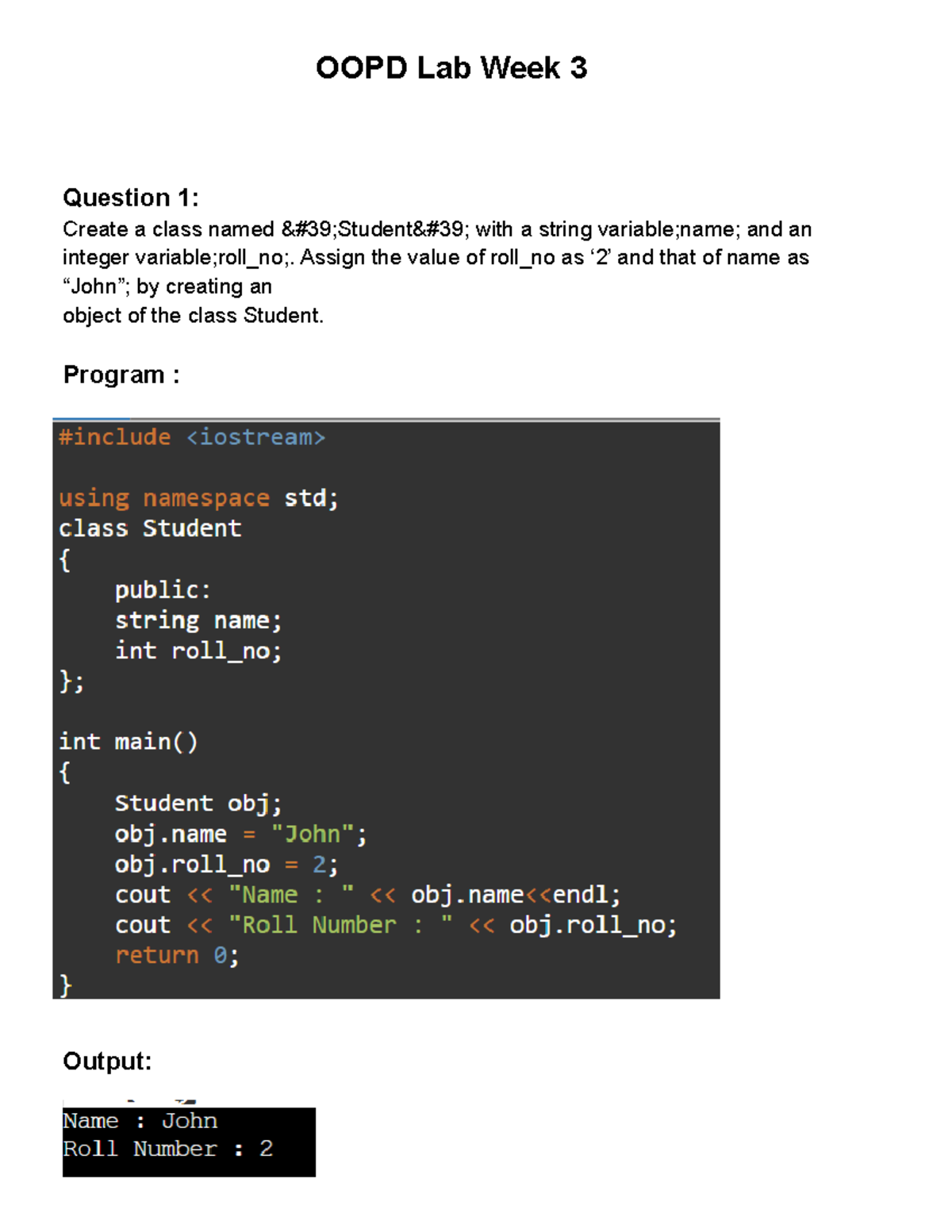 OOPD Lab Wk 3 - OOPS Assignment Questions & Implementation Examples ...