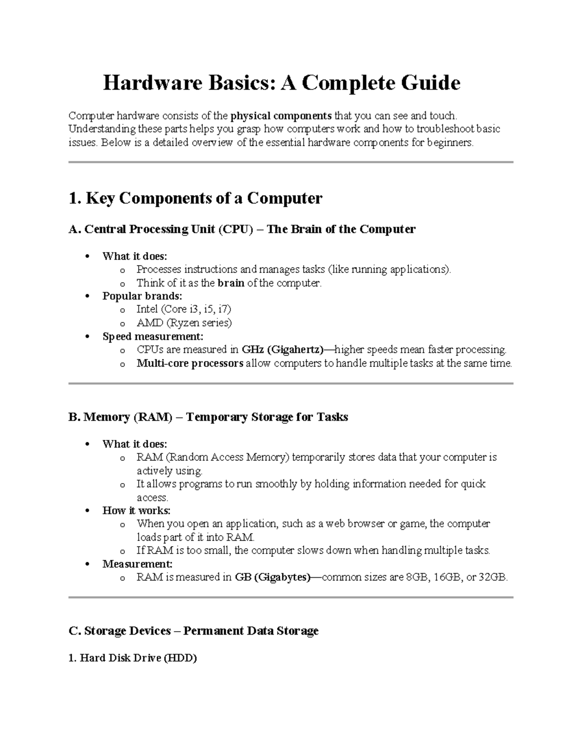 Hardware Basics (COMP101) – Essential Notes for Beginners - Studocu