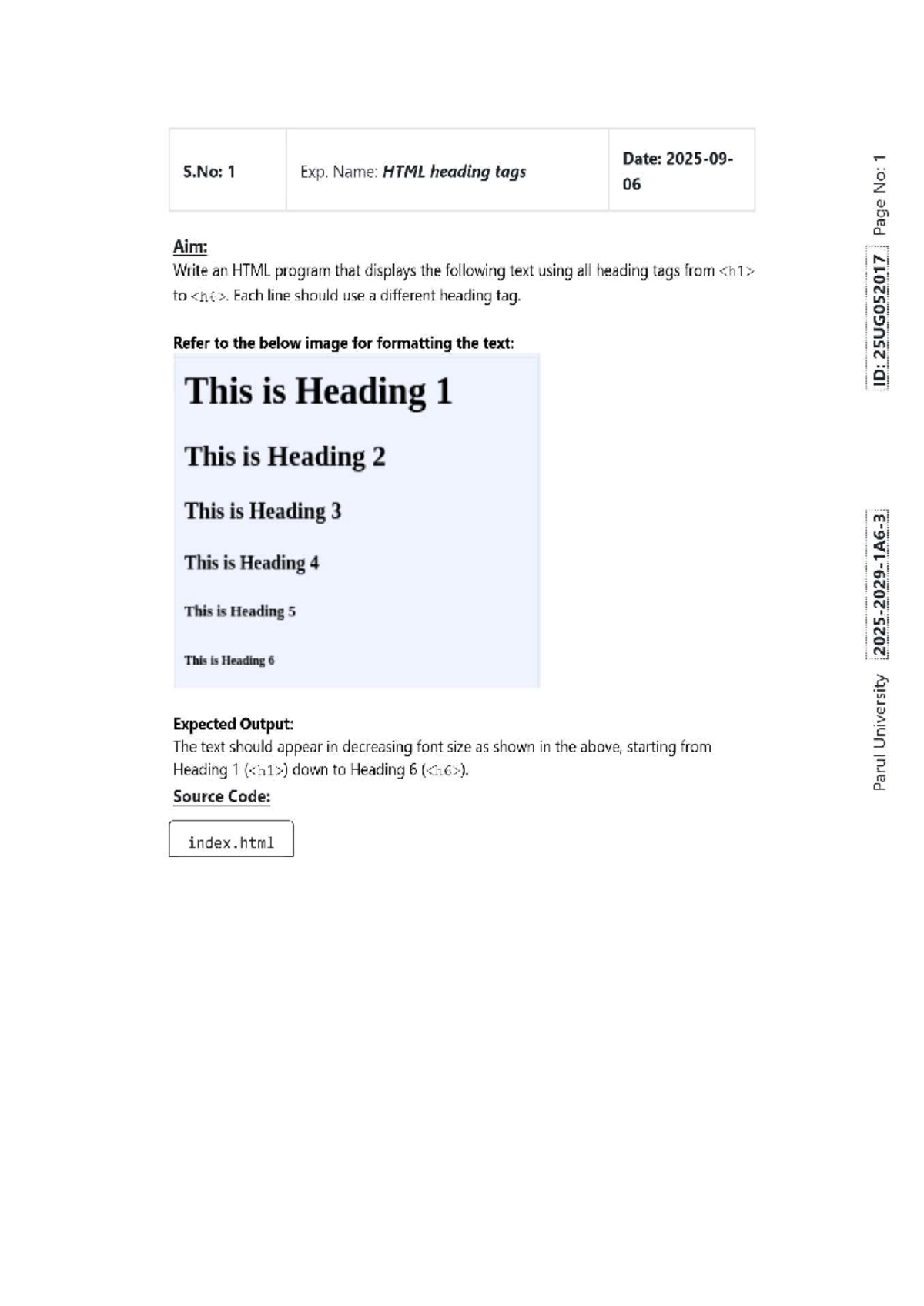 25UG052017 Web Designing Lab Record: HTML & CSS Exercises - Studocu