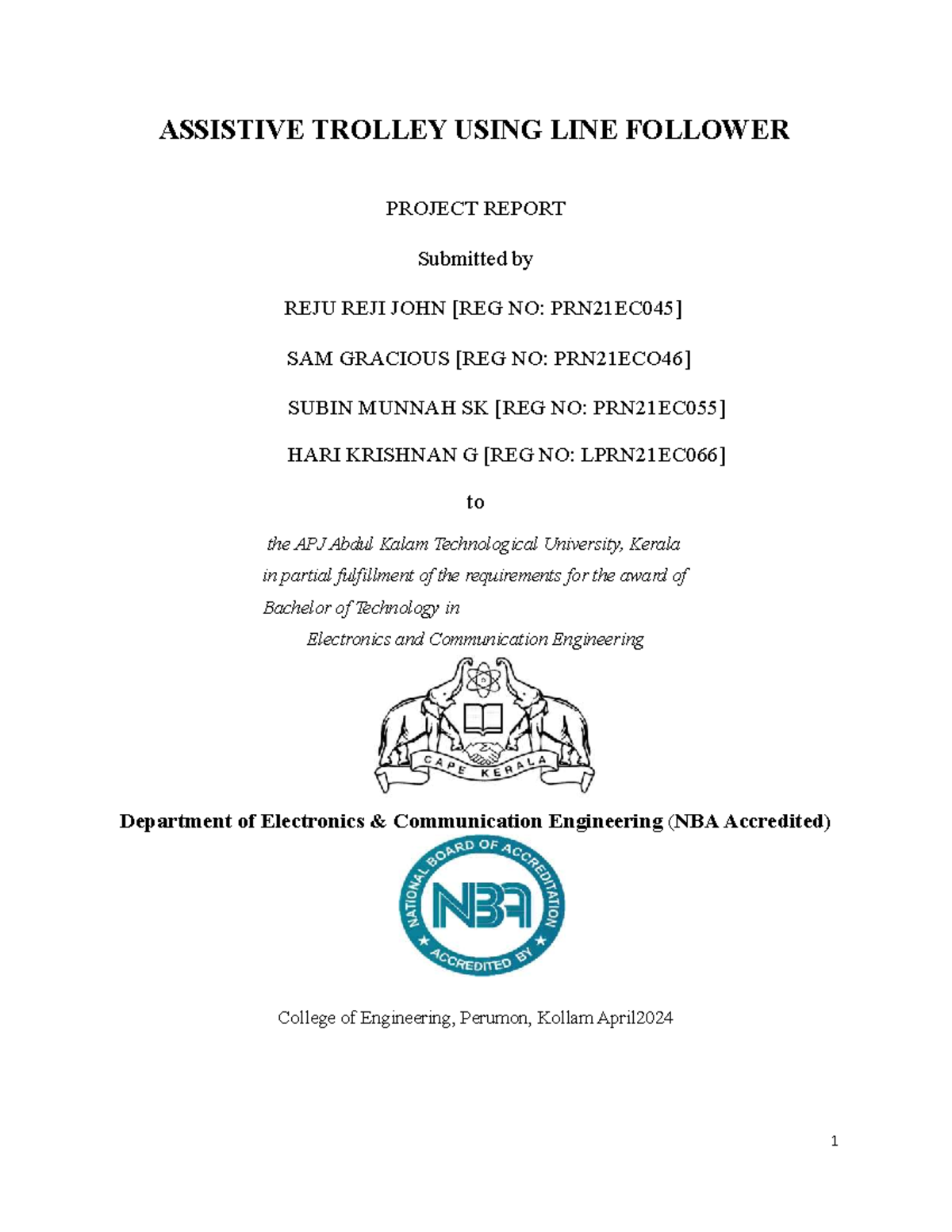Assistive Trolley Using Line Follower: Project Report (B.Tech ECE ...
