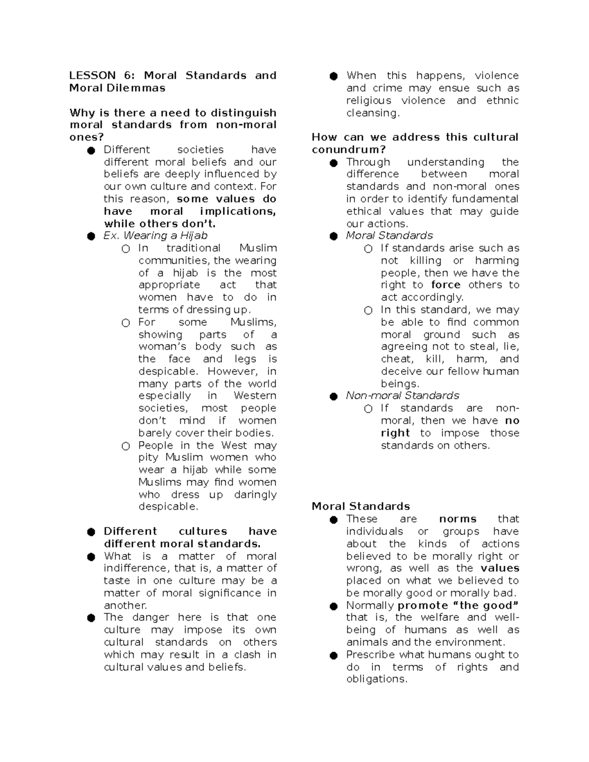 Lesson 6: Understanding Moral Standards and Dilemmas - Studocu