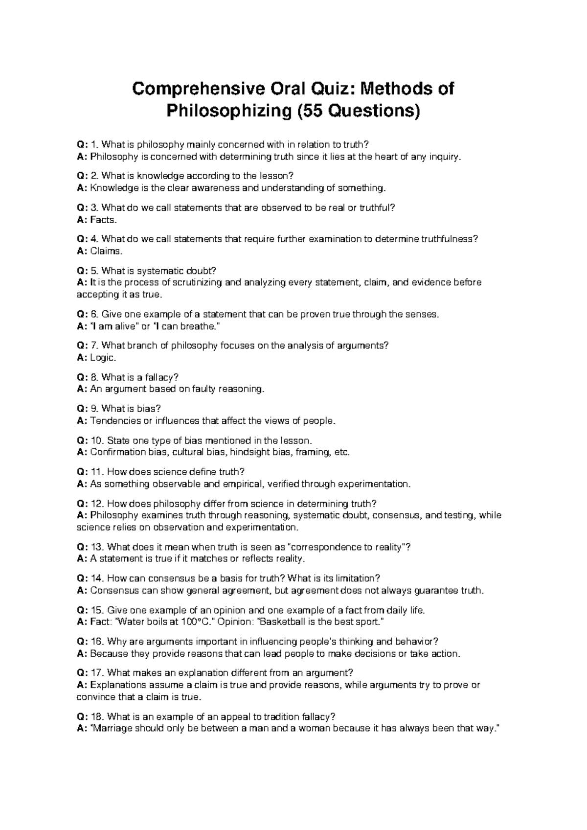 Methods of Philosophizing Oral Quiz (PHIL 101): 55 Questions - Studocu