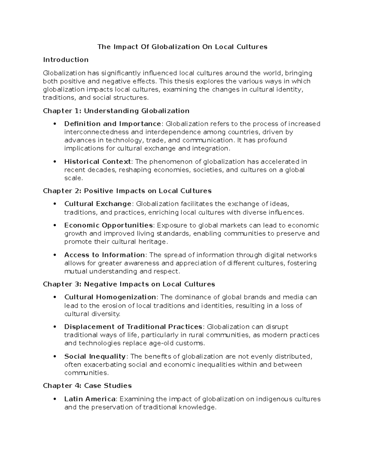 The Effects of Globalization on Local Cultures: A Case Study Analysis ...