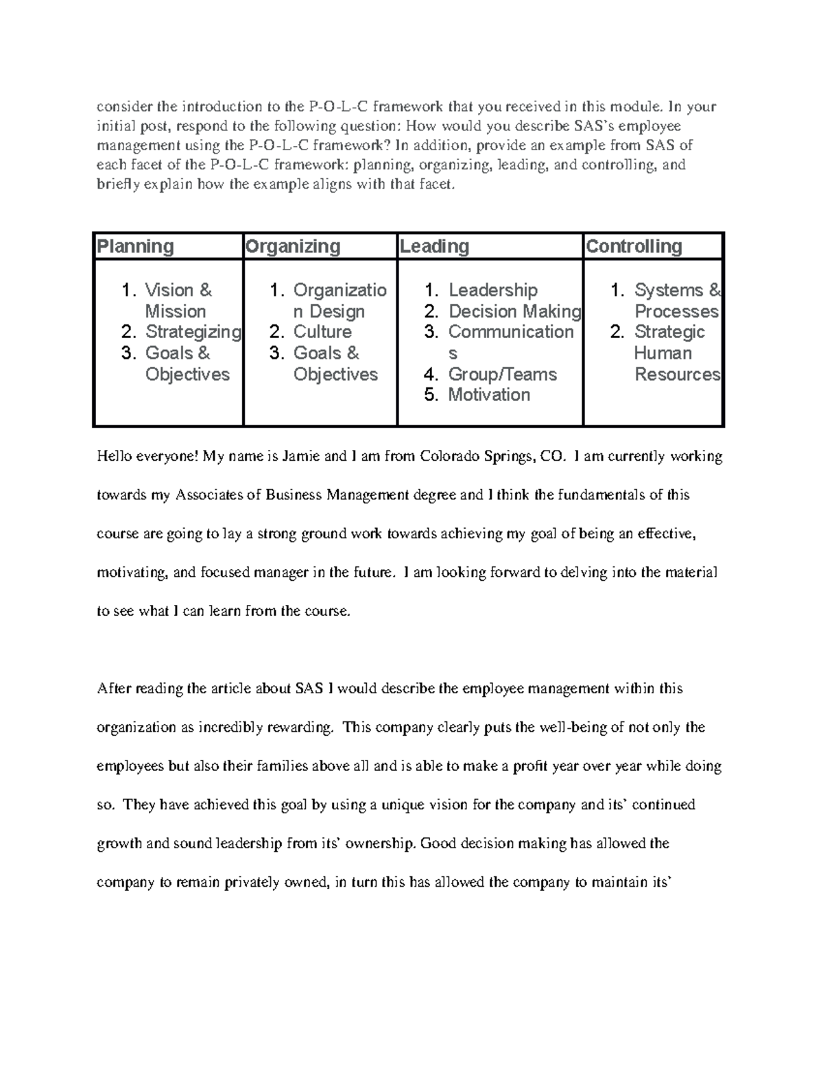 1-1 Discussion POLC Framework & SAS - consider the introduction to the ...