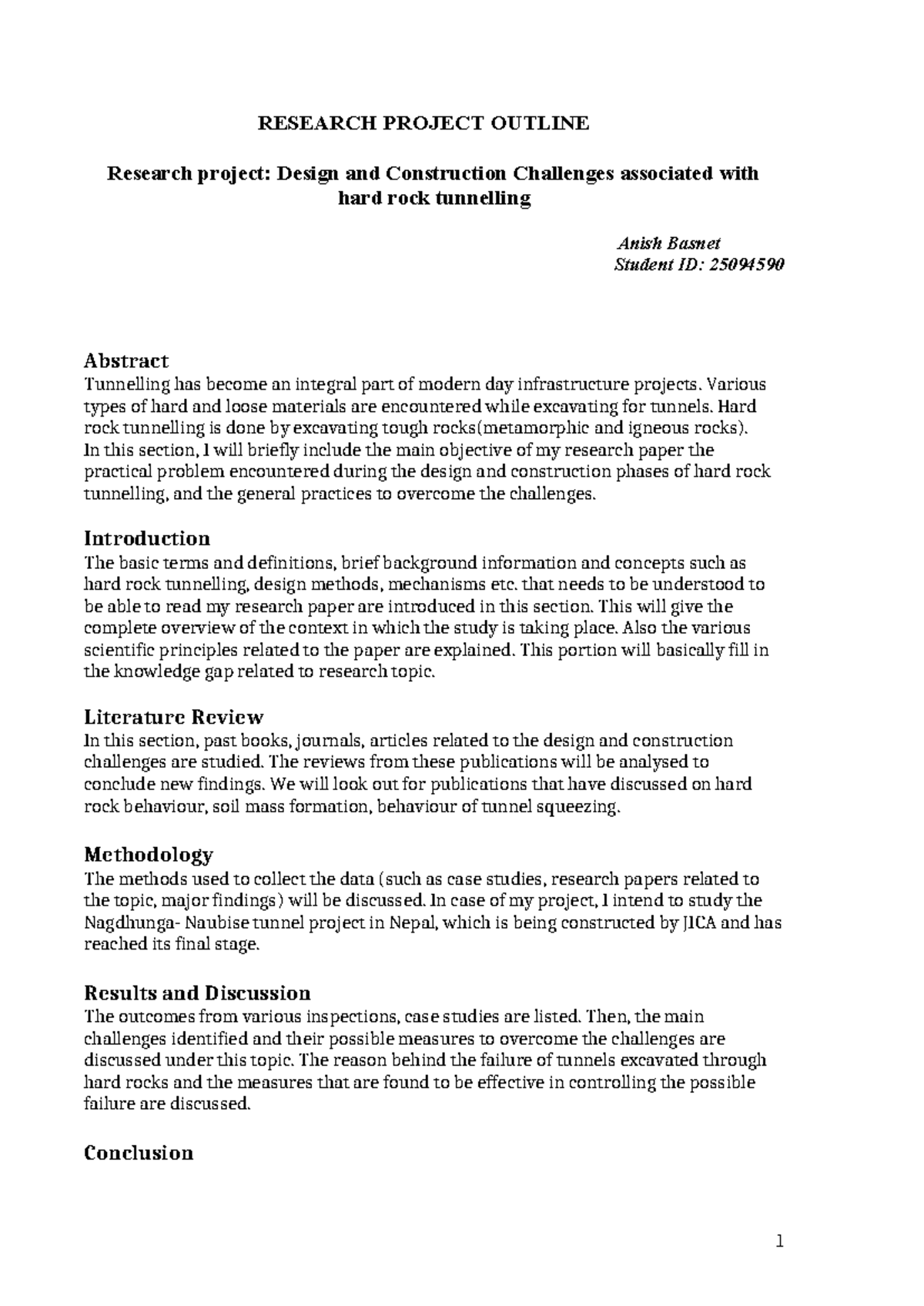 Research Project Outline - RESEARCH PROJECT OUTLINE Research project ...