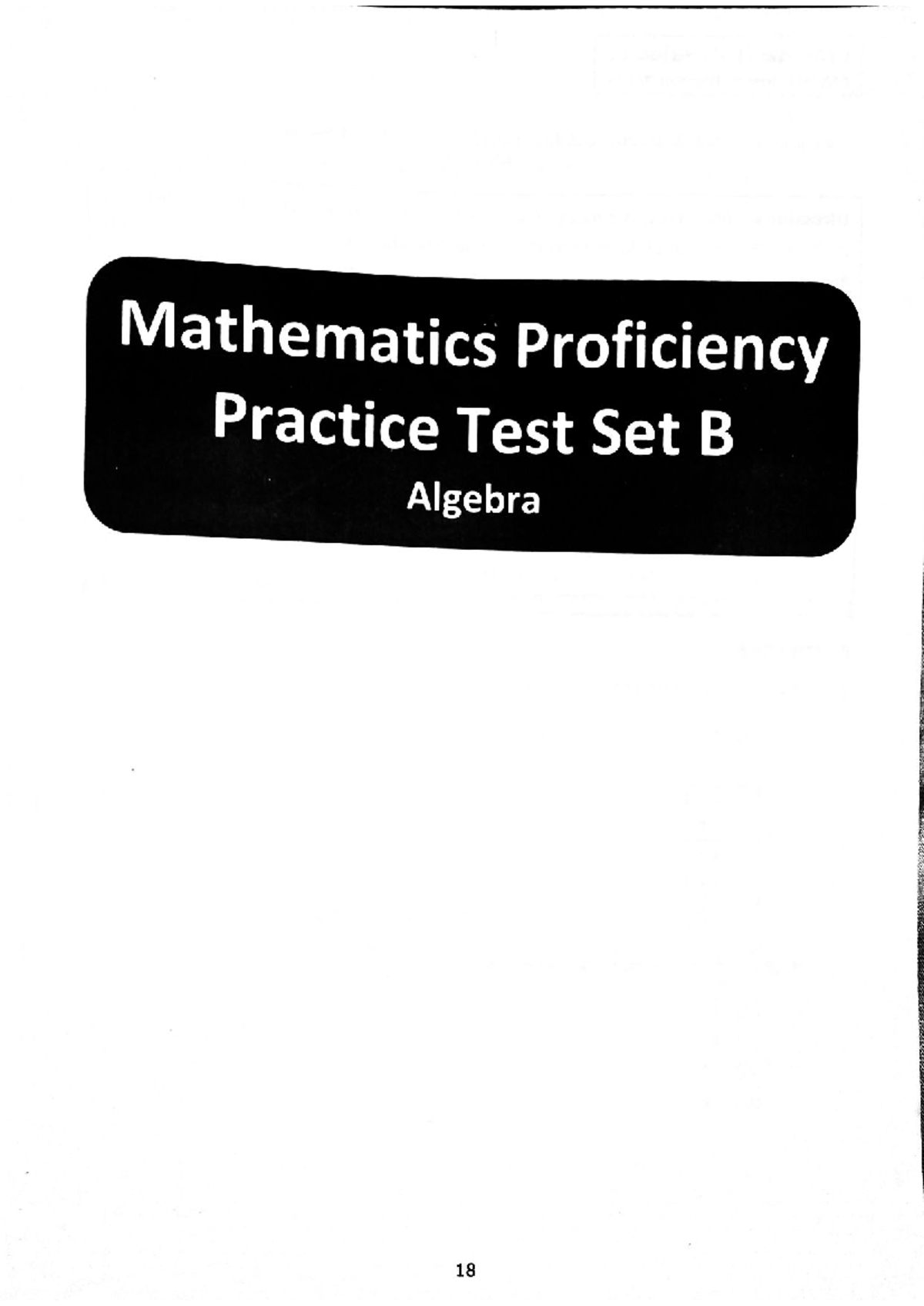 Mathematics Proficiency Practice Test Set B: Algebra Exam Guide - Studocu