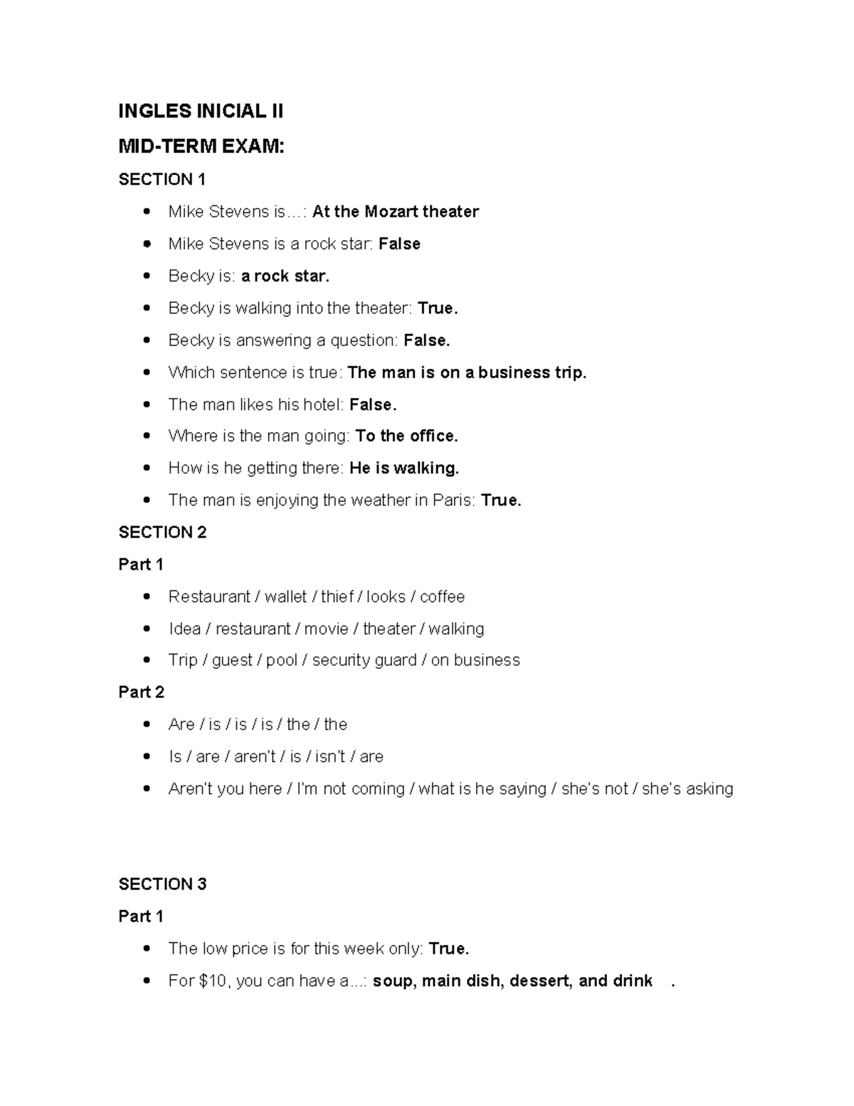 767413152 Ingles Inicial II Midterm Exam Study Guide 2023 - Studocu