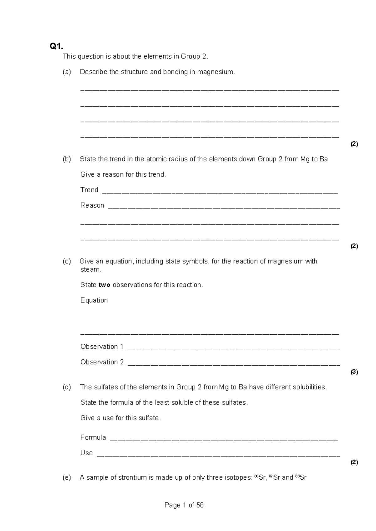 Group 2 Elements: Structure, Bonding, and Reactions - 1.3.1 - Studocu