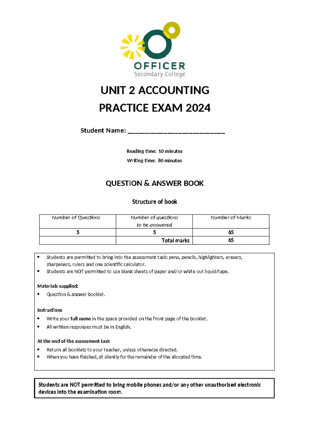 Unit 2 Accounting Practice Exam 2024: Comprehensive Answer Guide - Studocu