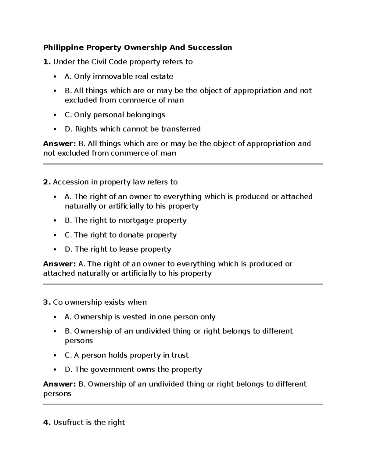 Philippine Property Ownership & Succession: Key Concepts & Answers ...