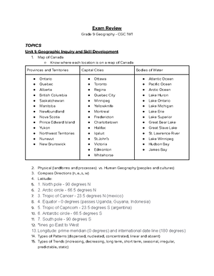 Geography - Grade: 9 - High School - Canada - Studocu