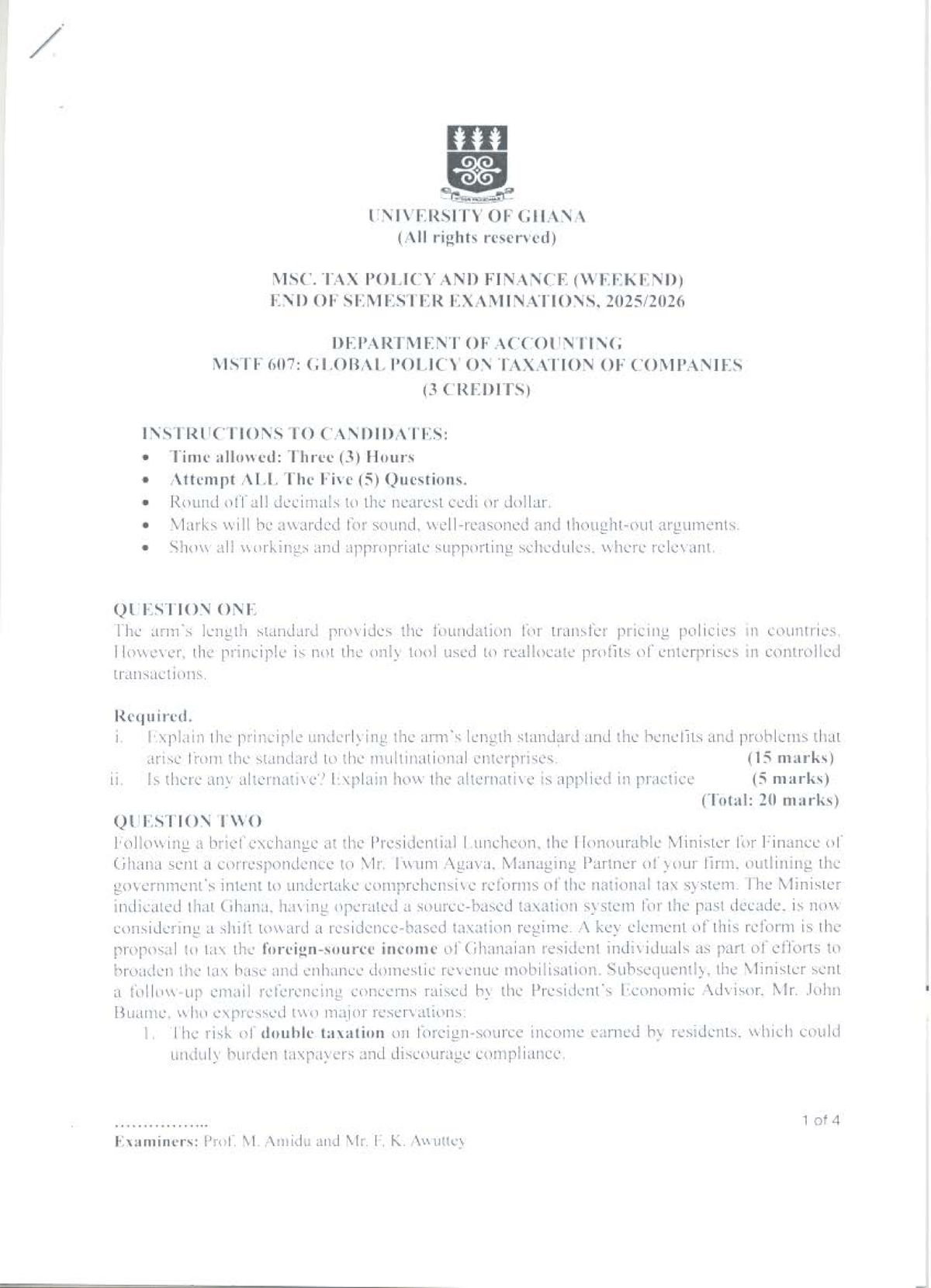 Global Policy 2025 - Tax Policy and Double Taxation Relief Exam ...