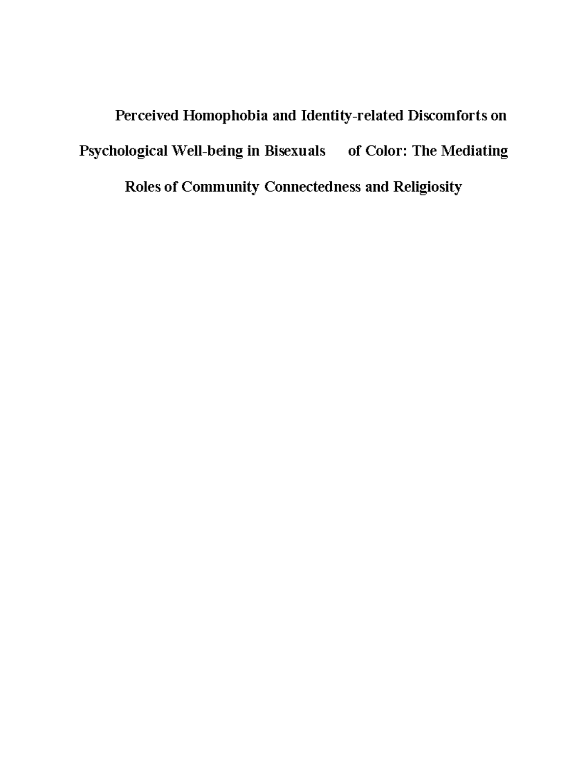 Psychological Wellbeing in Bisexuals of Color: Mediating Factors of ...