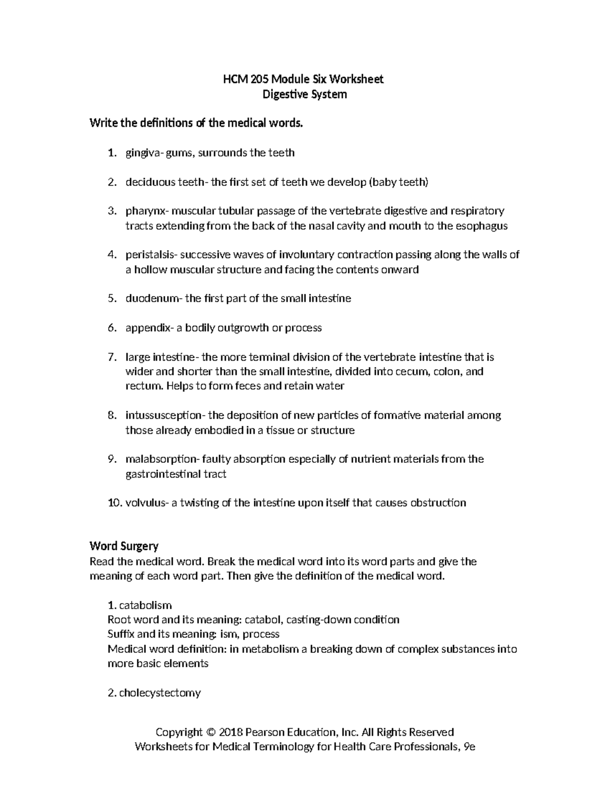 HCM 205 Final Exam Module Six Worksheet on Digestive System Terms - Studocu