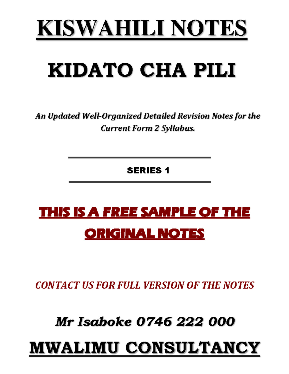 Notes for Kiswahili Form 2 - Detailed Revision Guide (F2 Kiswahili ...